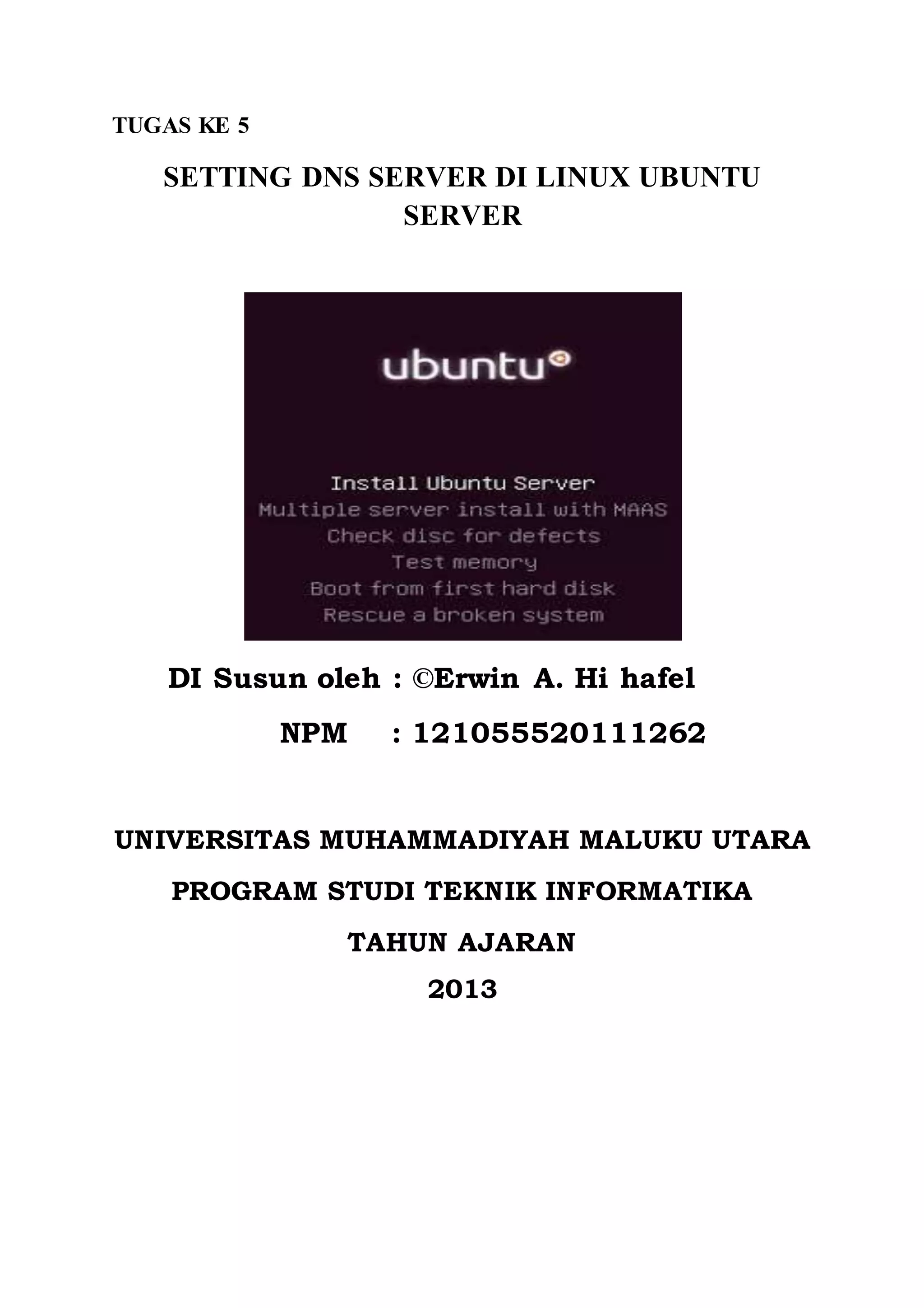 Simulasi Dns Server di ubuntu server | DOCX