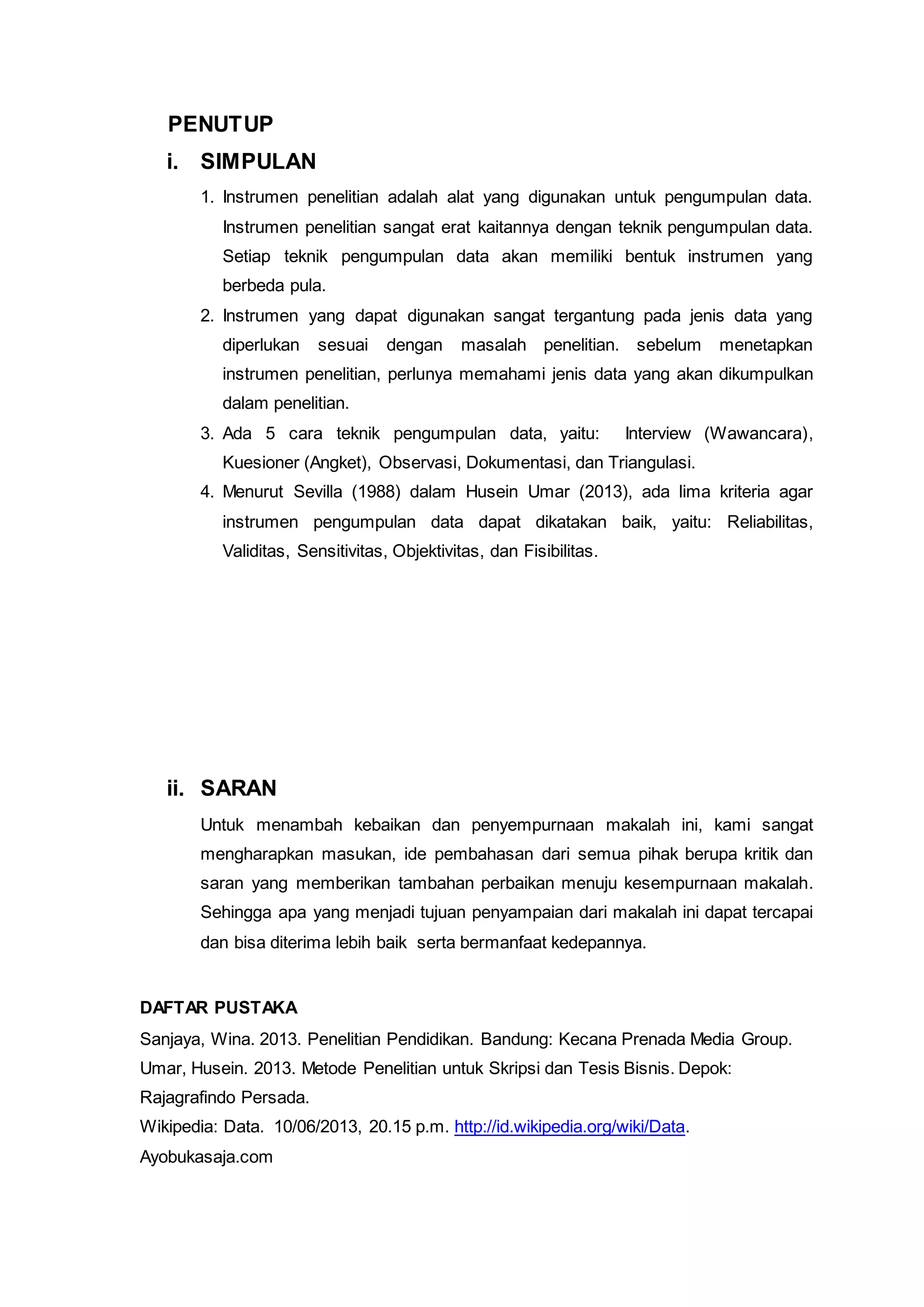 Berbagai Instrumen Penelitian | DOCX