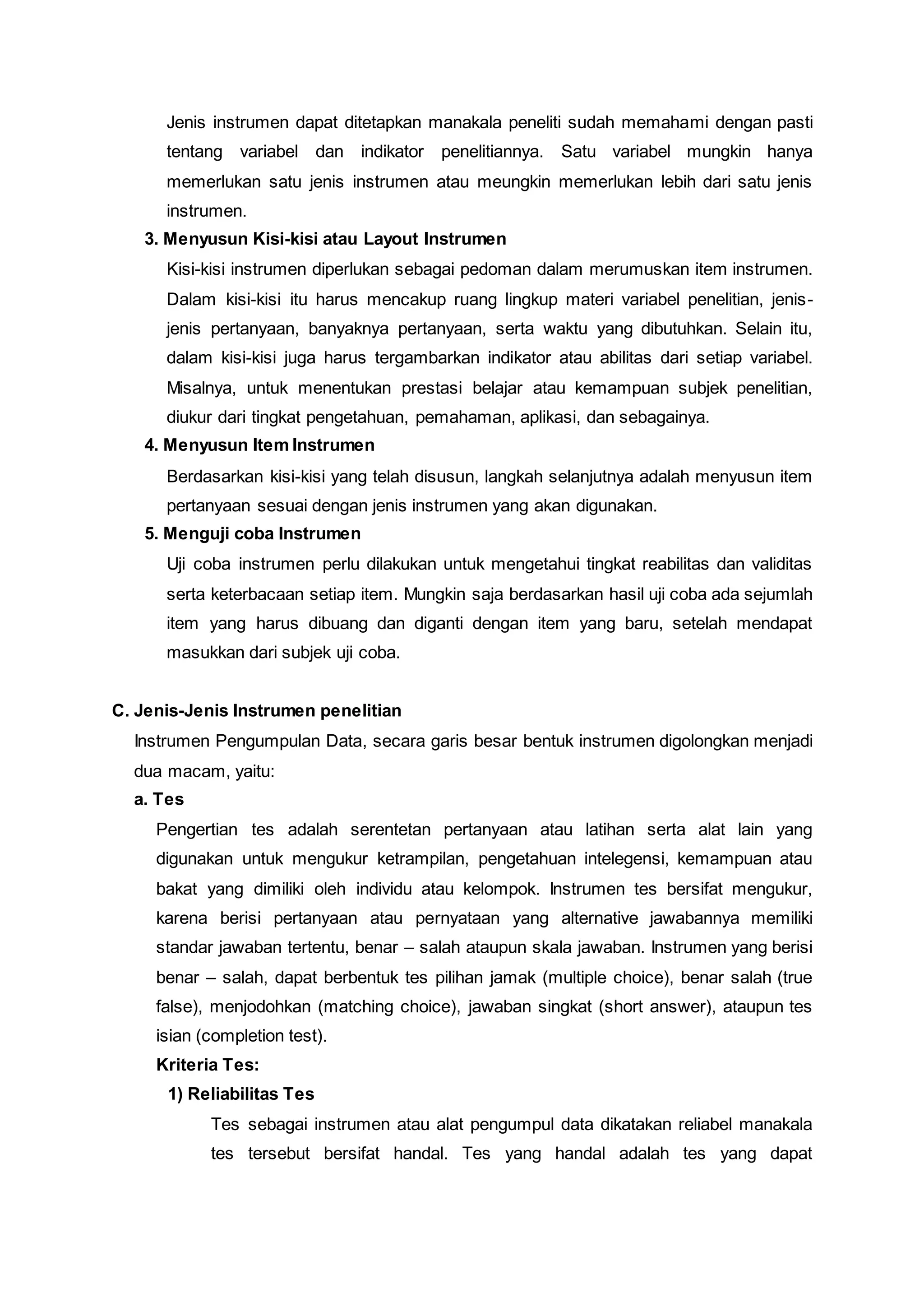 Berbagai Instrumen Penelitian | DOCX