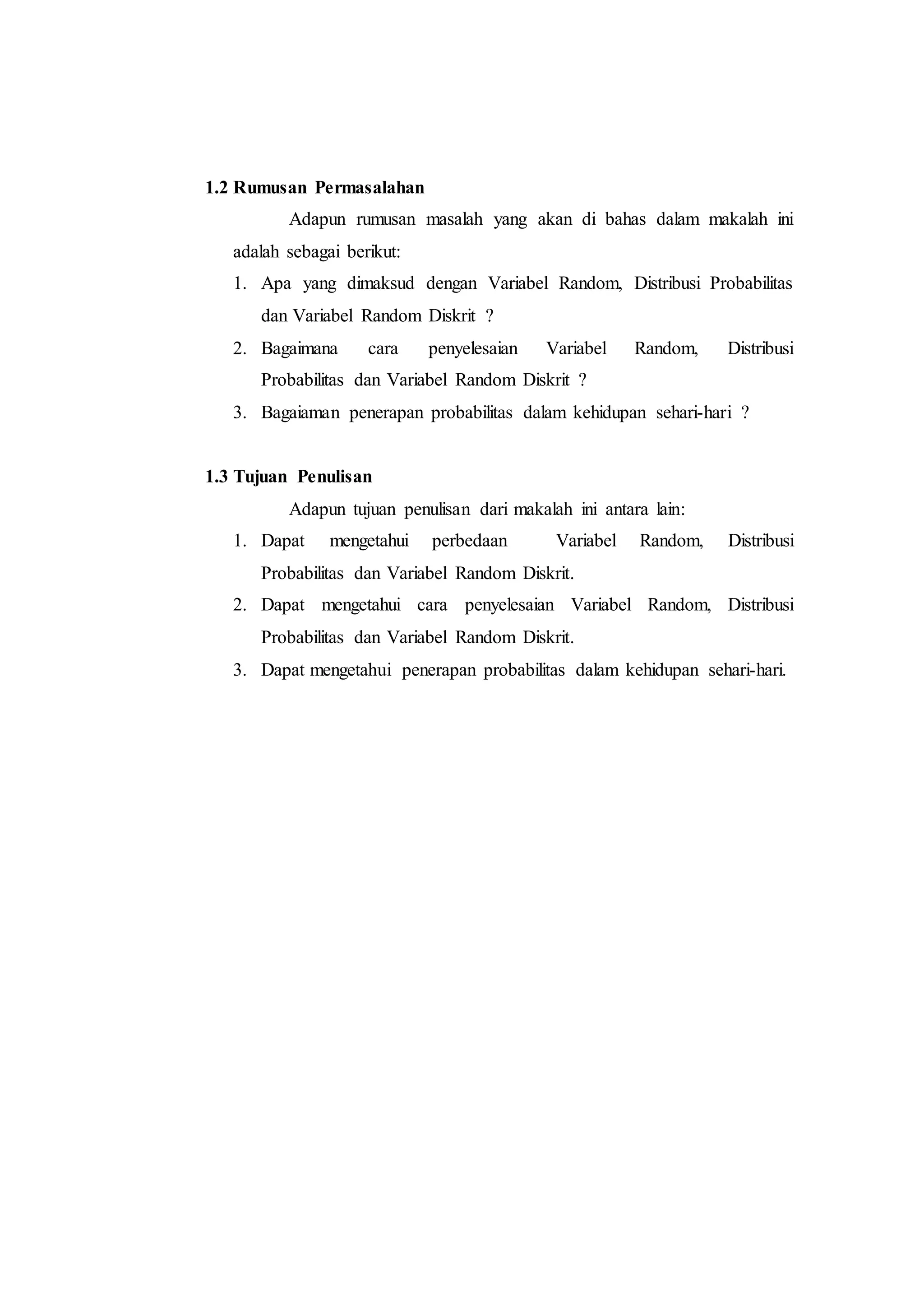makalah VARIABEL RANDOM DAN DISTRIBUSI PROBABILITAS UNTUK VARIABEL ...