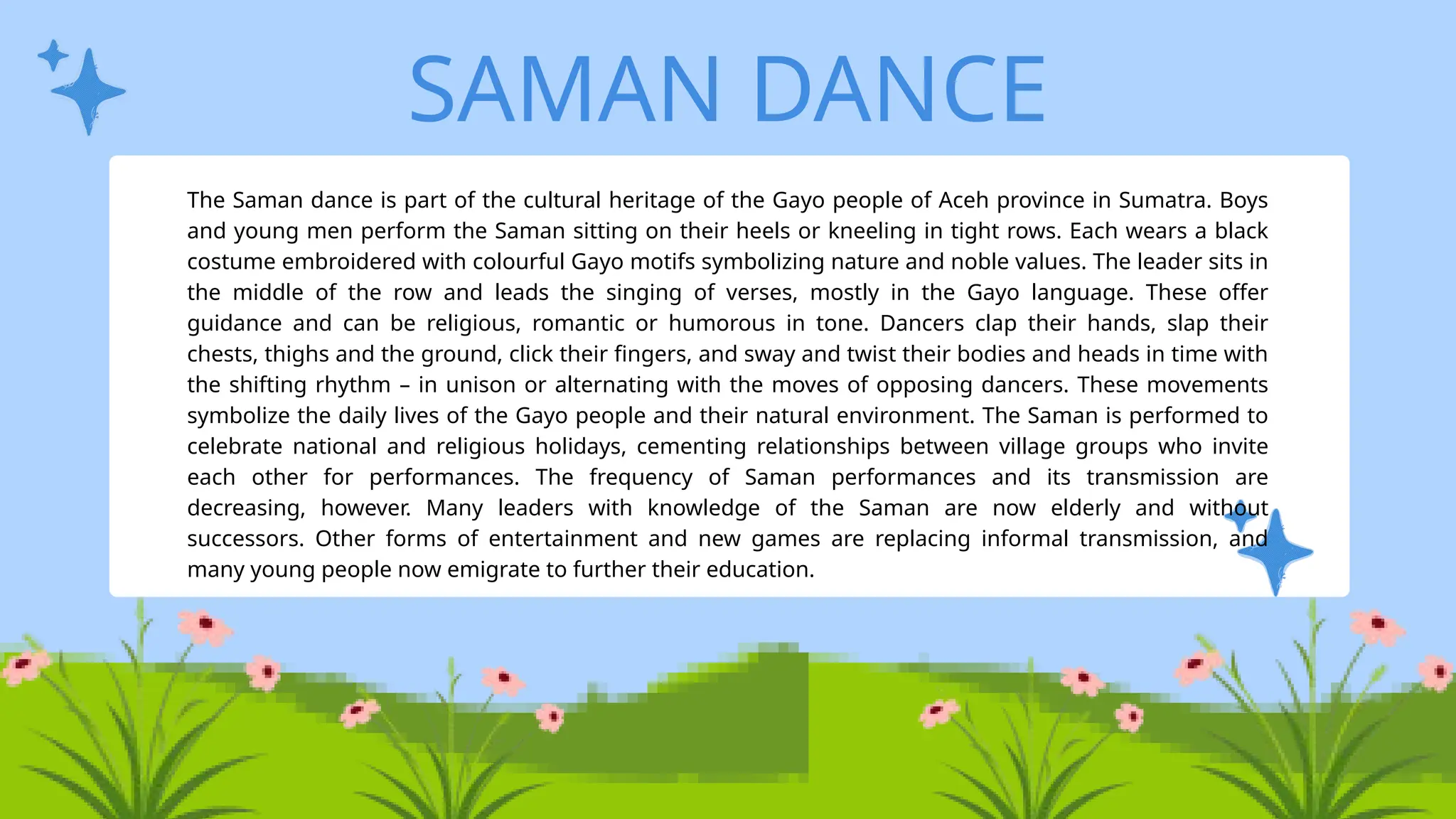 SAMAN DANCE TRADITIONAL DANCE FROM ACEH ENGLISH PROJECT | PPTX