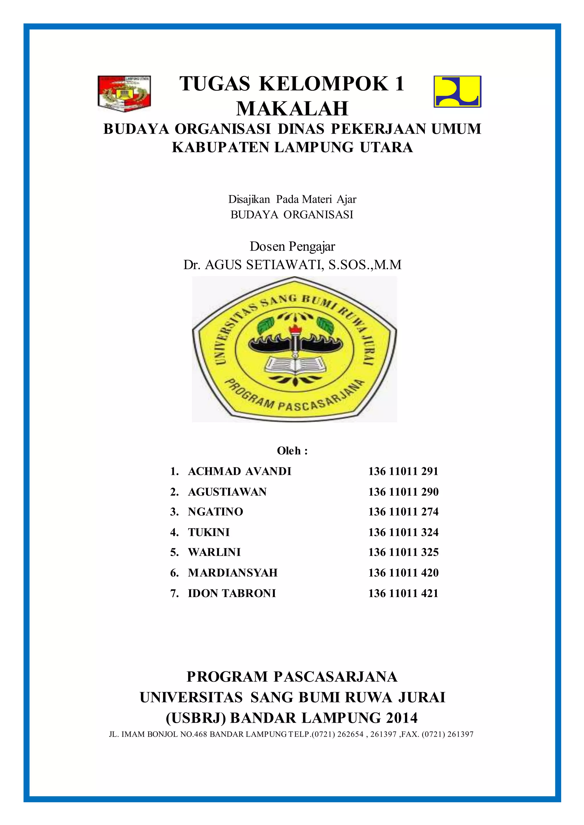 Tugas kelompok budaya organisasi ACHMADAVANDI,SE,MM | DOCX