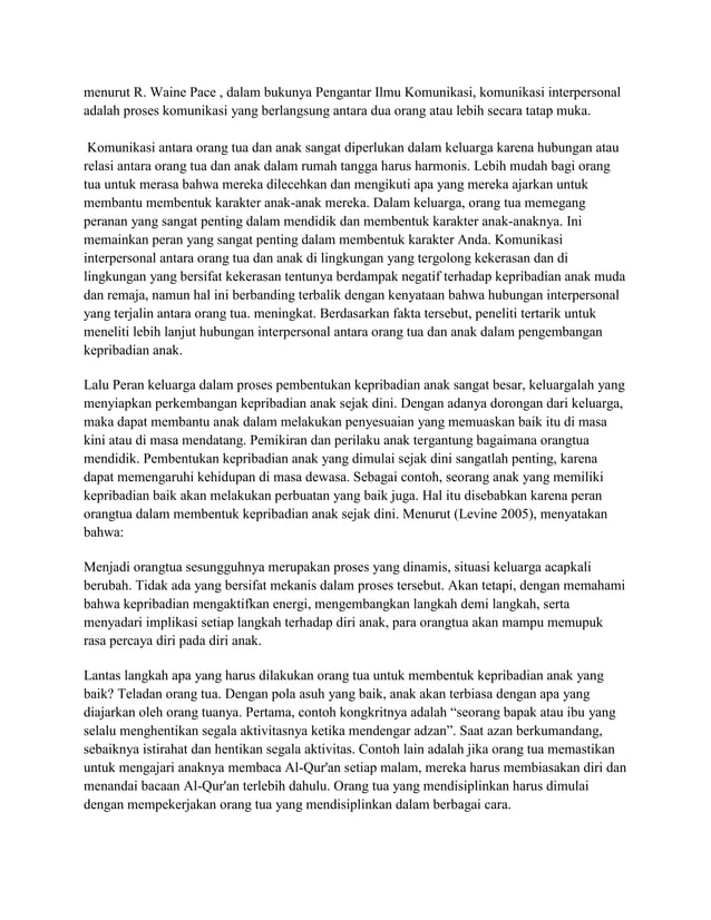 komunikasi antar pribadi antara orang tua dan anak dalam pembentukan kepribadian diri anak | DOCX