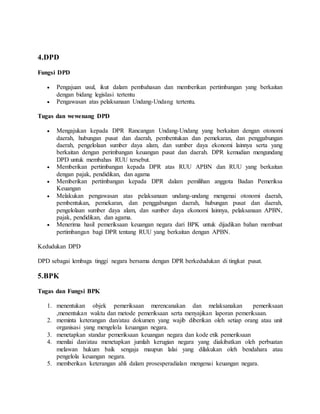 Fungsi dan Tugas Presiden, MPR, DPR, BPK, MA, MK, dkk | DOCX