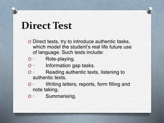 TYPES AND USES OF LANGUAGE TESTING & NORM-REFERENCED TEST AND CRITERION ...