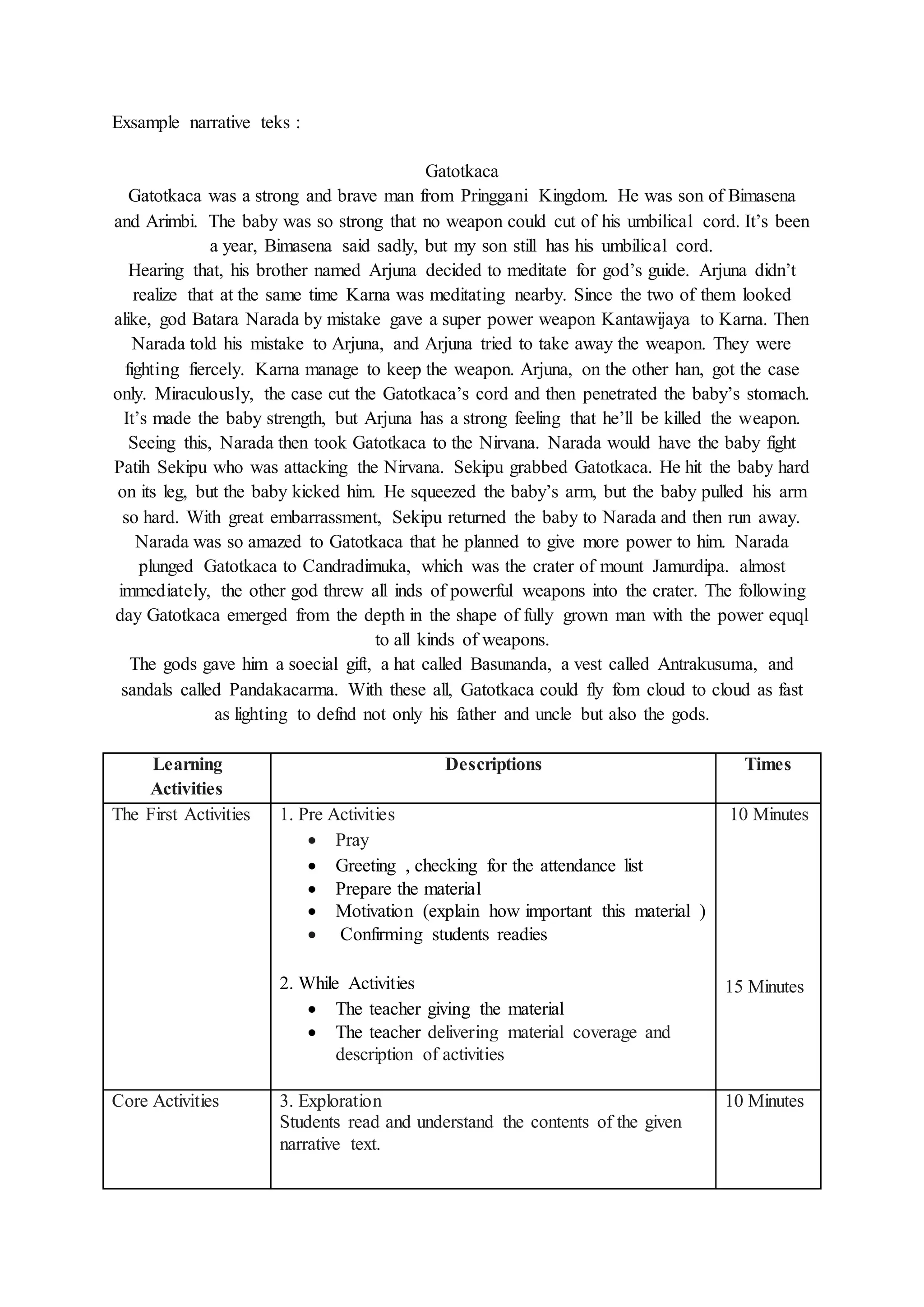 Tugas lesson plan reading narative teks | PDF
