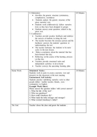 Tugas lesson plan reading narative teks | PDF