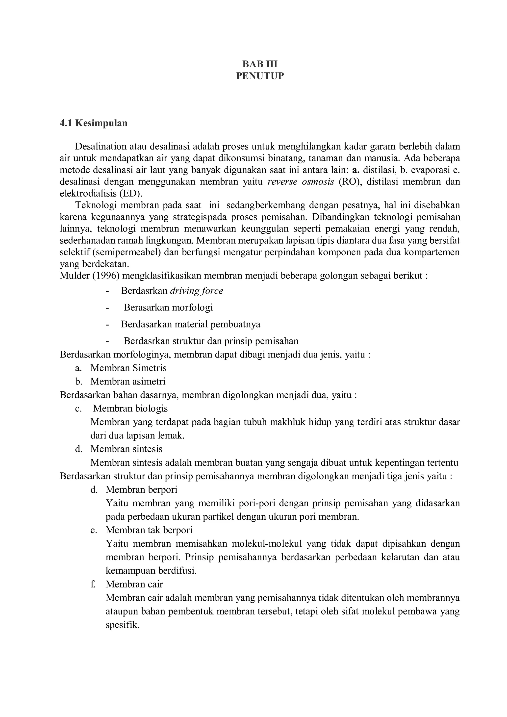 Makalah Desalinasi - Pengertian dan Perkembangan Desalinasi, Teknologi dan Jenis Membran (By ...