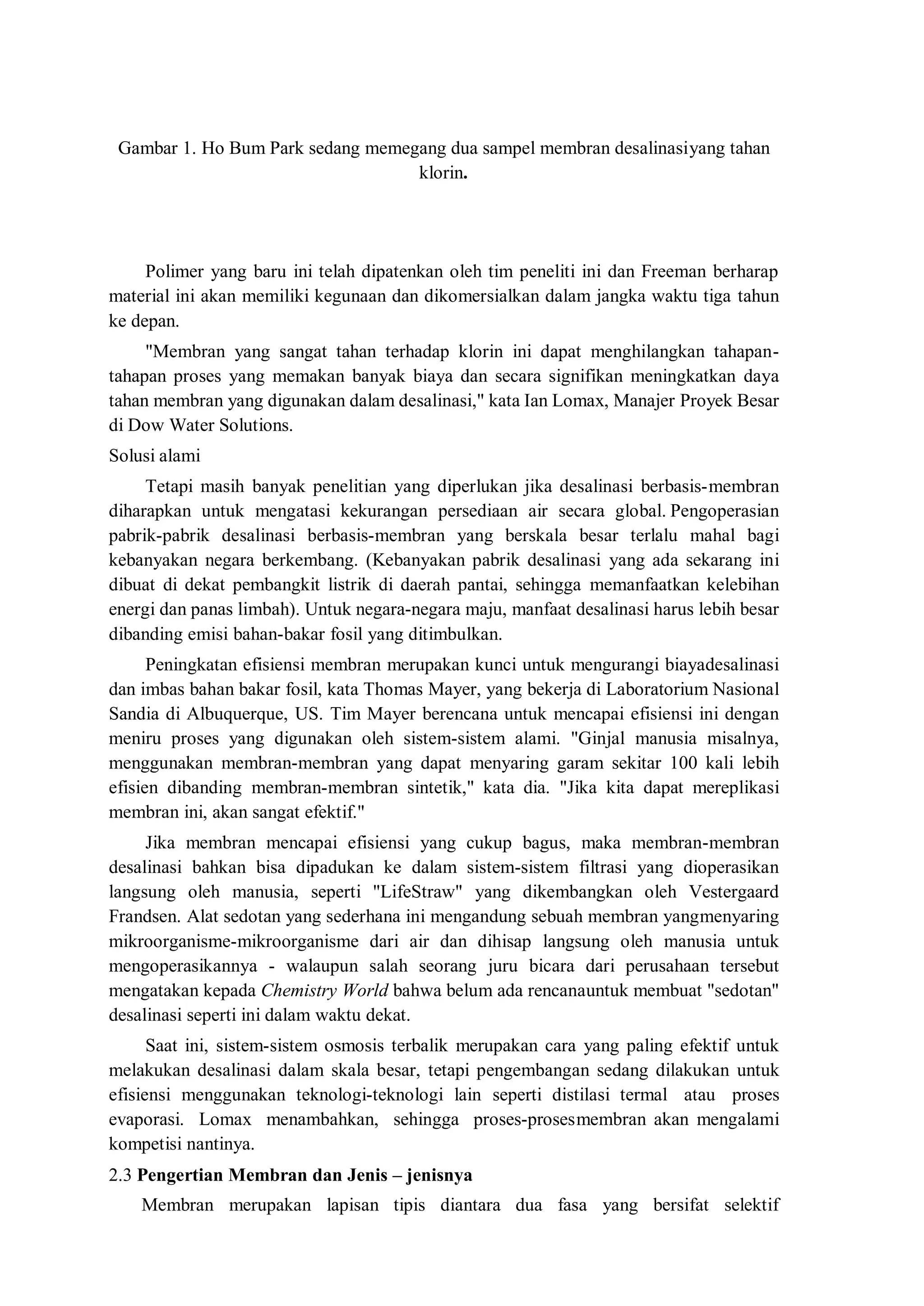 Makalah Desalinasi - Pengertian dan Perkembangan Desalinasi, Teknologi dan Jenis Membran (By ...