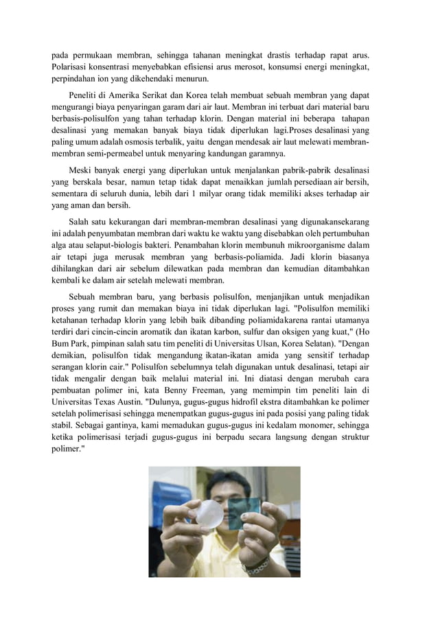 Makalah Desalinasi - Pengertian dan Perkembangan Desalinasi, Teknologi dan Jenis Membran (By ...