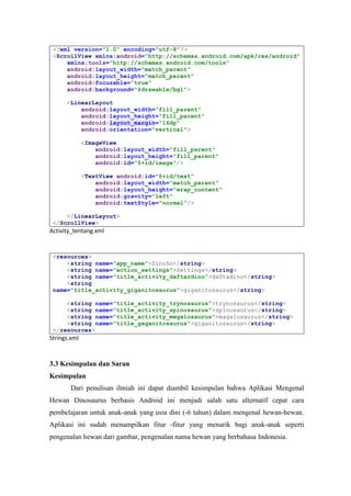 Laporan Desain dan Implementasi Aplikasi Pengenalan Hewan Dinosaurus Menggunakan Android Studio ...
