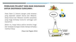Optimasi hasil ekstraksi, pelarut dan hasil pelarut pada kurkumin | PPTX