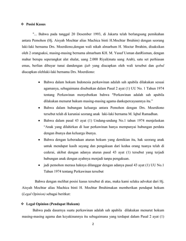 Contoh Legal Opinion (Pendapat Hukum)
