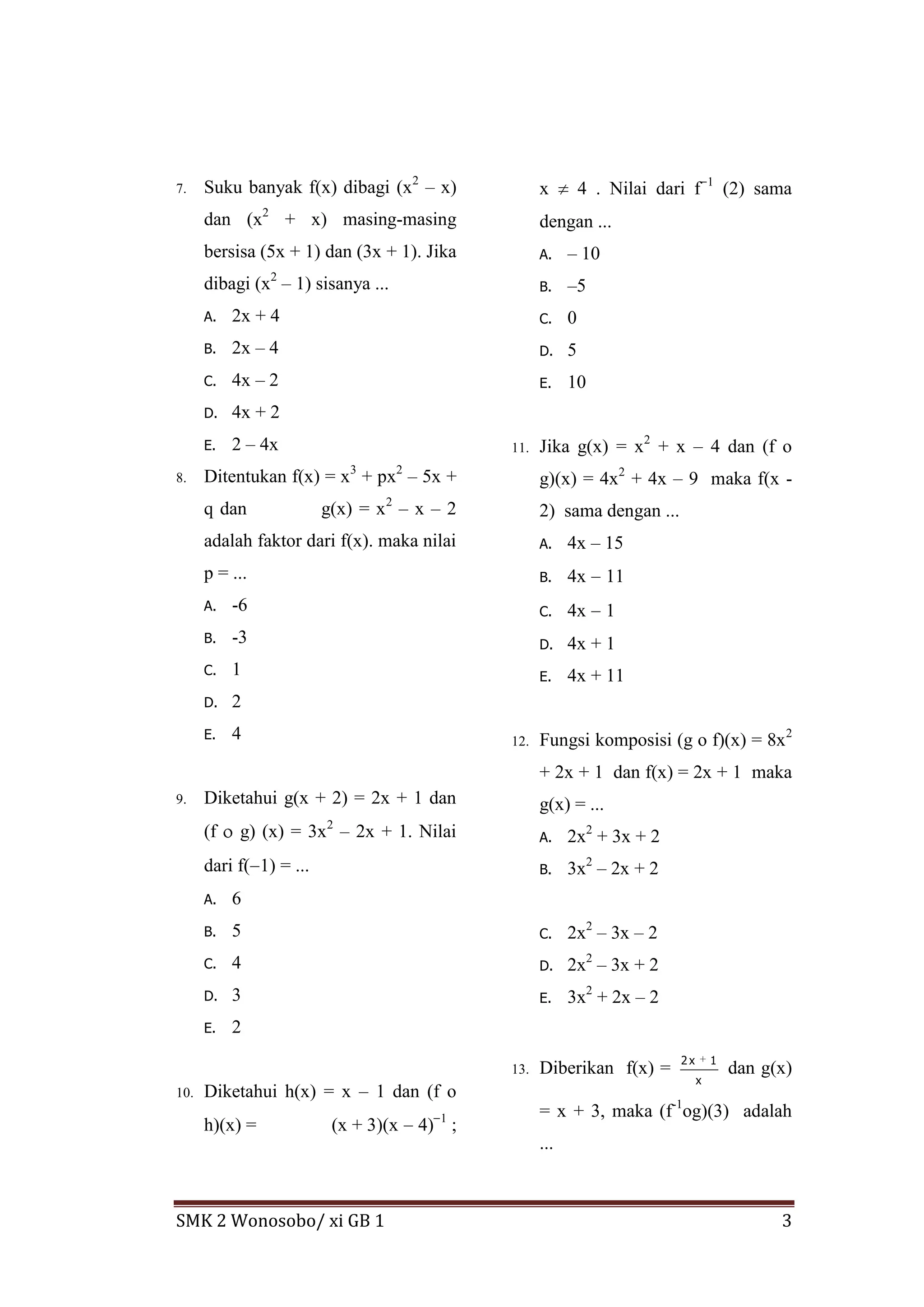 Kumpulan Soal Matematika Kelas XI SMK | PDF