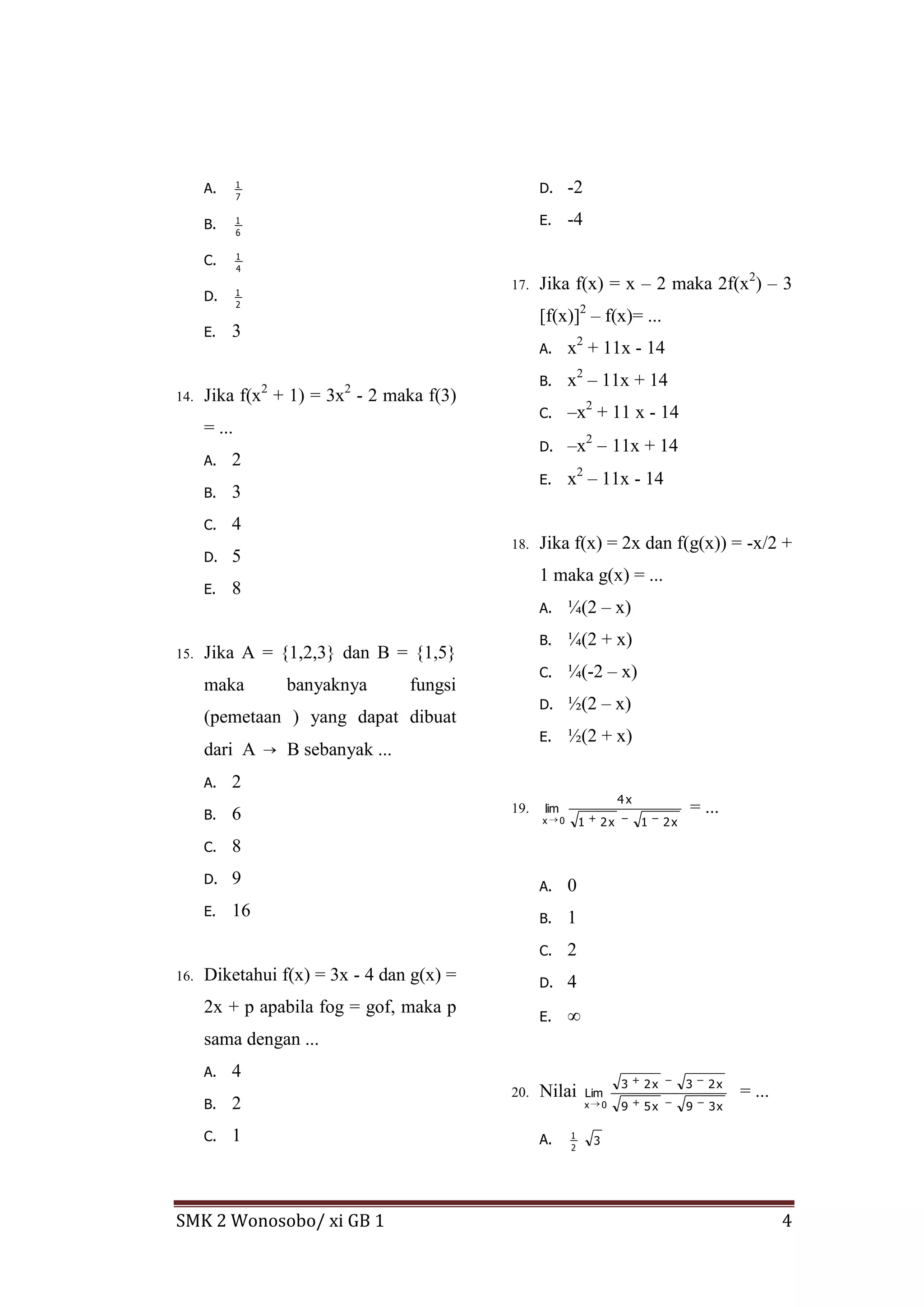 Kumpulan Soal Matematika Kelas XI SMK | PDF