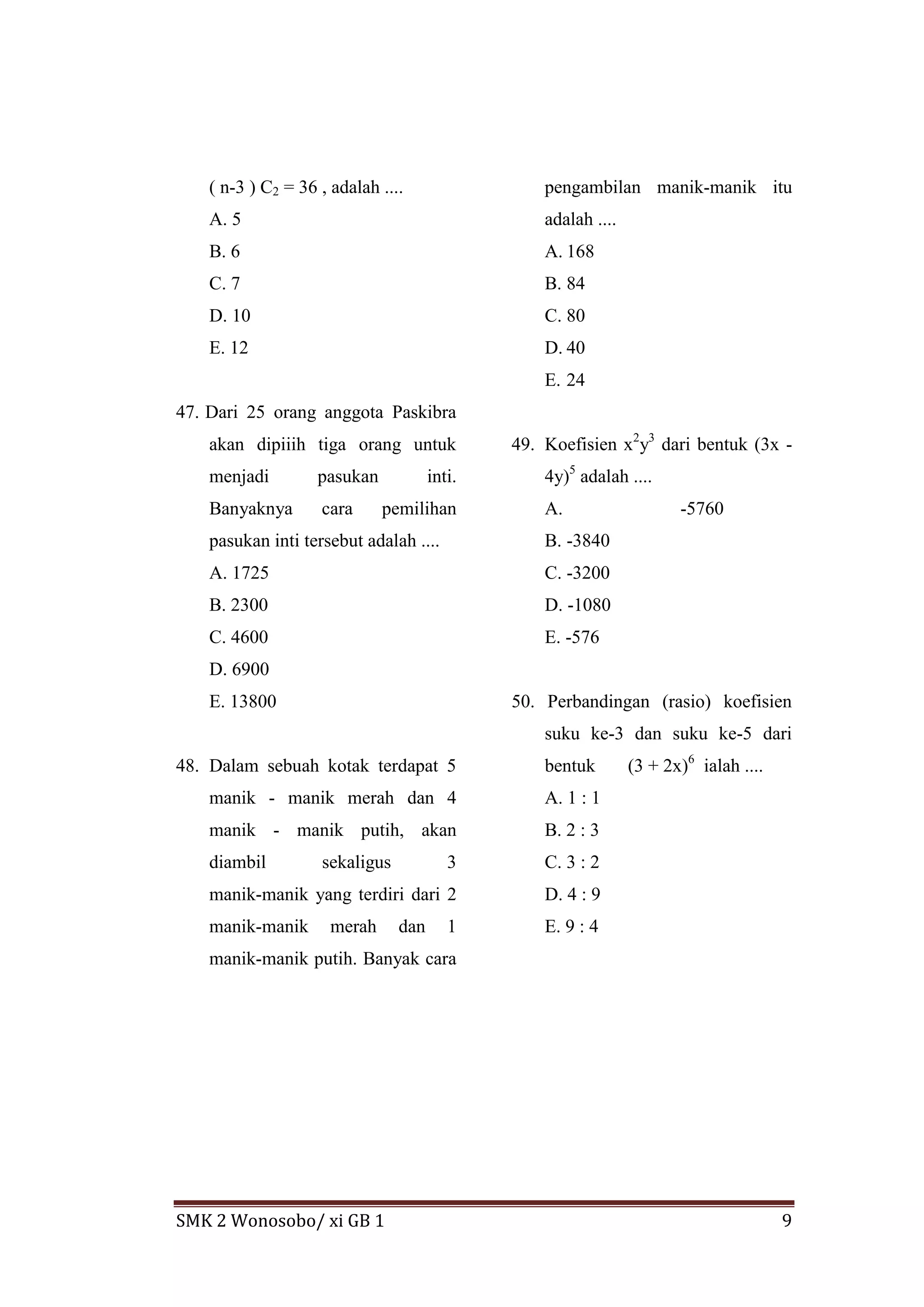 Kumpulan Soal Matematika Kelas XI SMK | PDF
