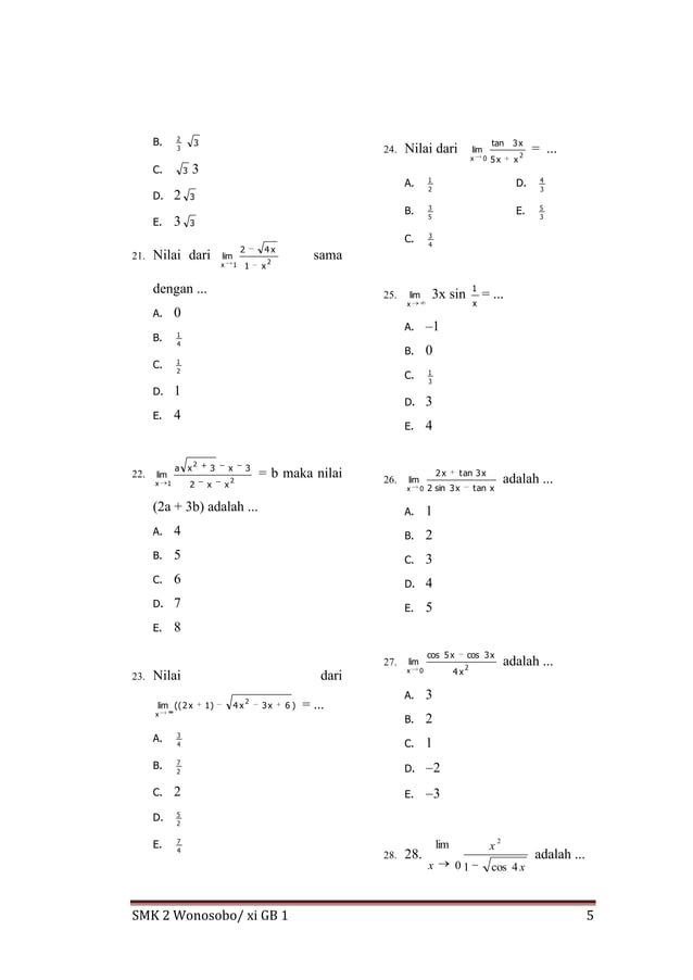 Kumpulan Soal Matematika Kelas XI SMK | PDF