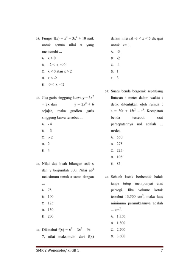 Kumpulan Soal Matematika Kelas XI SMK | PDF