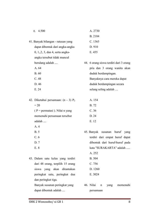 Kumpulan Soal Matematika Kelas XI SMK | PDF