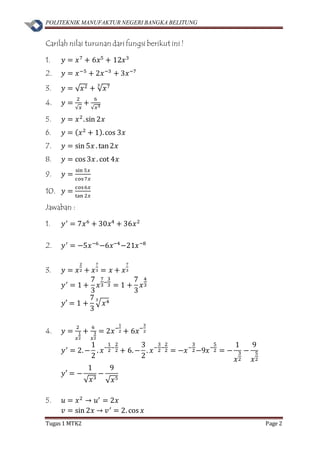 Tugas matematika 1 (semester 2) - Polman Babel | DOCX | Physics | Science