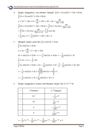 Tugas matematika 3 (semester 2) : Integral | PDF
