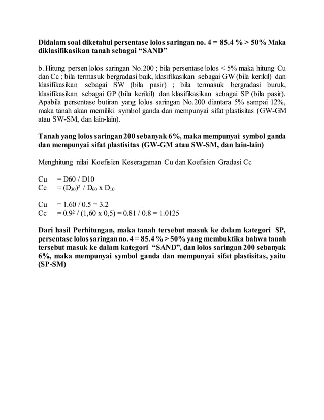 Mekanika Tanah I (Perhitungan Klasifikasi Tanah) | DOCX