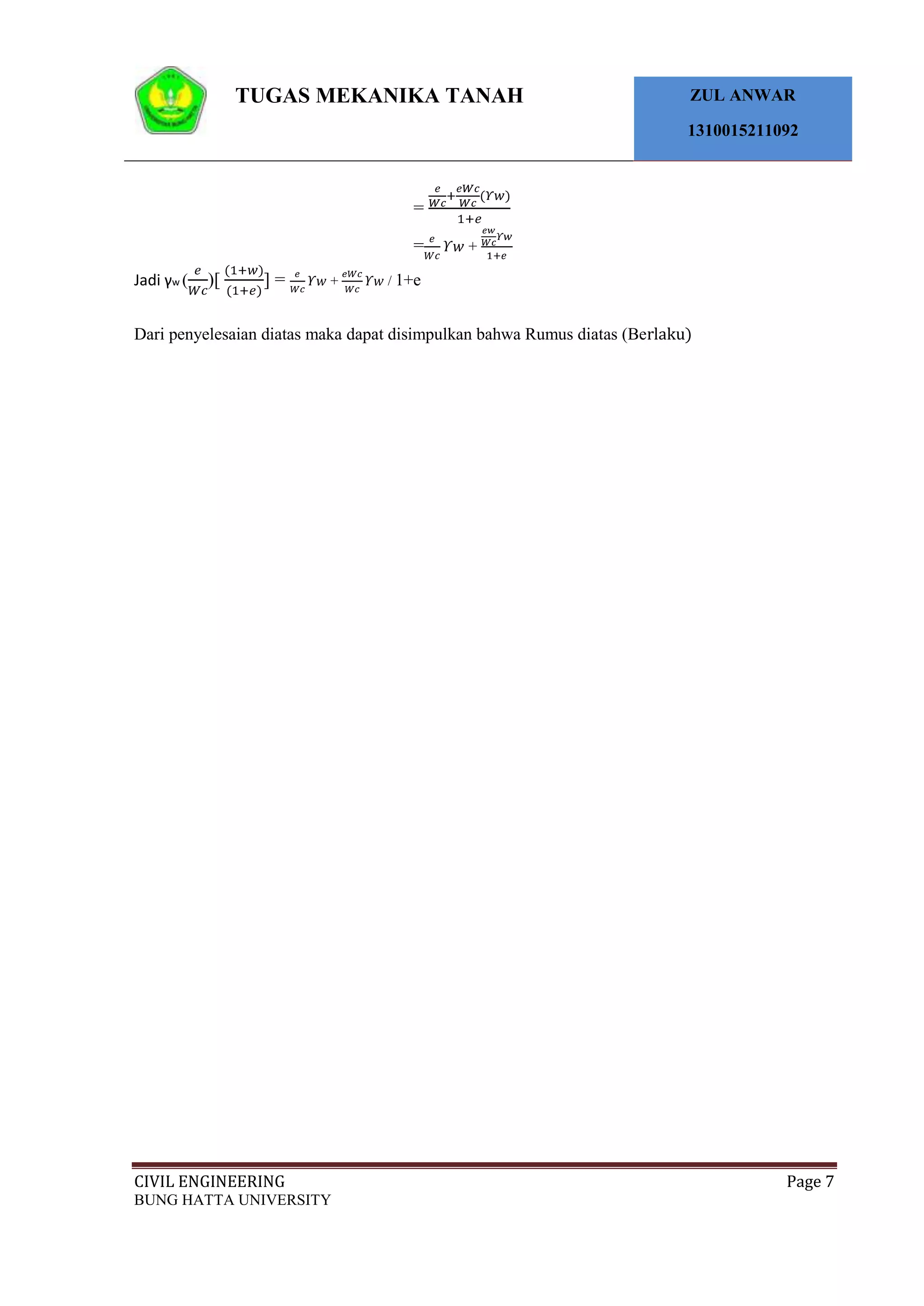 Tugas III Mekanika Tanah I | DOCX