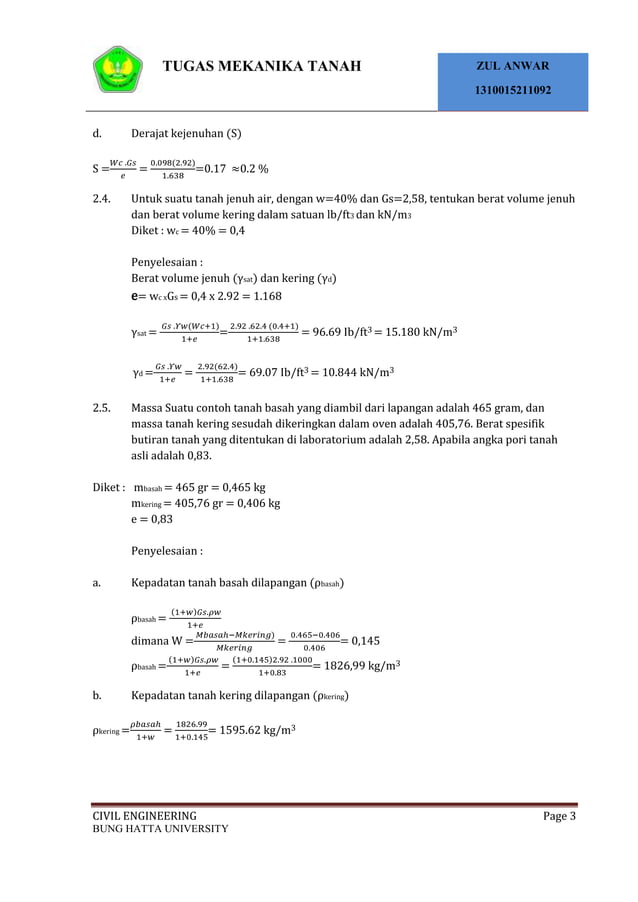 Tugas III Mekanika Tanah I | DOCX