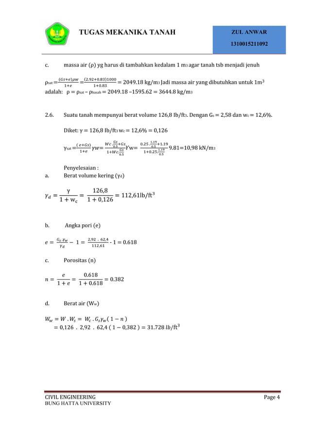 Tugas III Mekanika Tanah I | DOCX