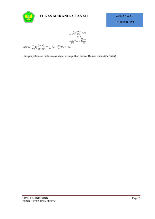 Tugas III Mekanika Tanah I | DOCX