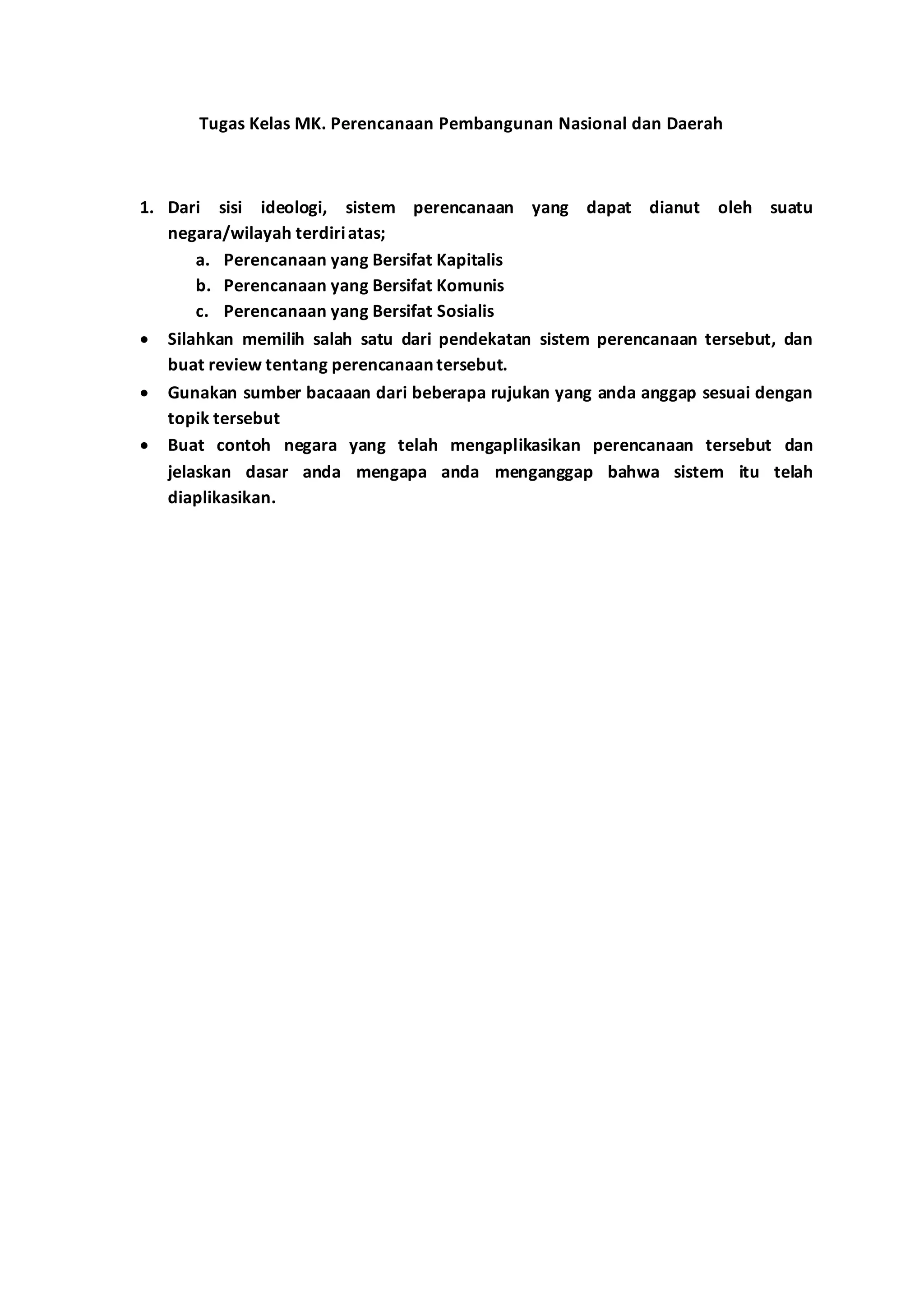 Tugas mk. perencanaan pembangunan daerah dan nasional | PDF