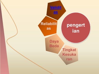 Validitas, Reliabilitas, Daya Beda, dan Tingkat Kesukaran | PPTX