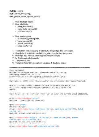 MySQL Console - Dasar I | DOCX