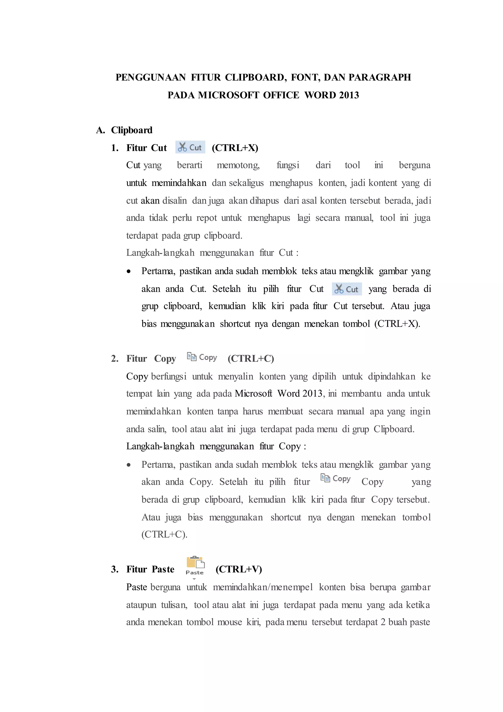 PENGGUNAAN FITUR CLIPBOARD, FONT, DAN PARAGRAPH PADA MICROSOFT OFFICE ...