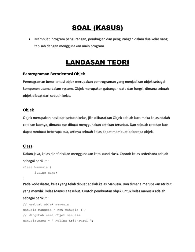 Java (Netbeans) - Class, Constructor, Object (Object Oriented Programming) | DOCX