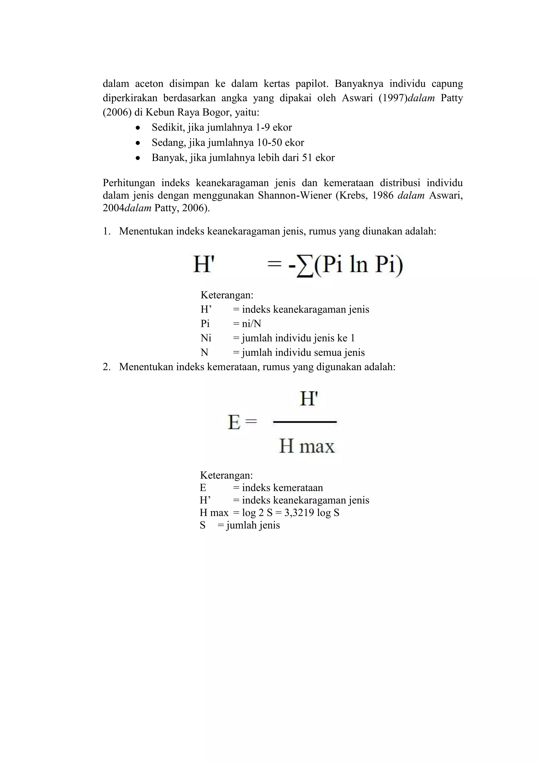 Menghitung Keanekaragan Hayati Menggunakan Rumus -H= jumlah dari (pi ...