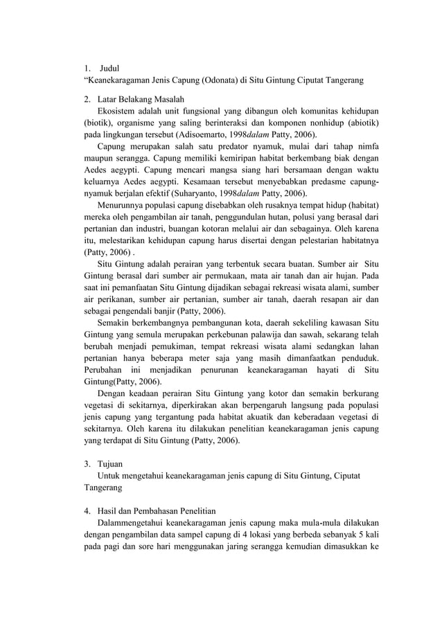 Menghitung Keanekaragan Hayati Menggunakan Rumus -H= jumlah dari (pi log pi) | DOCX