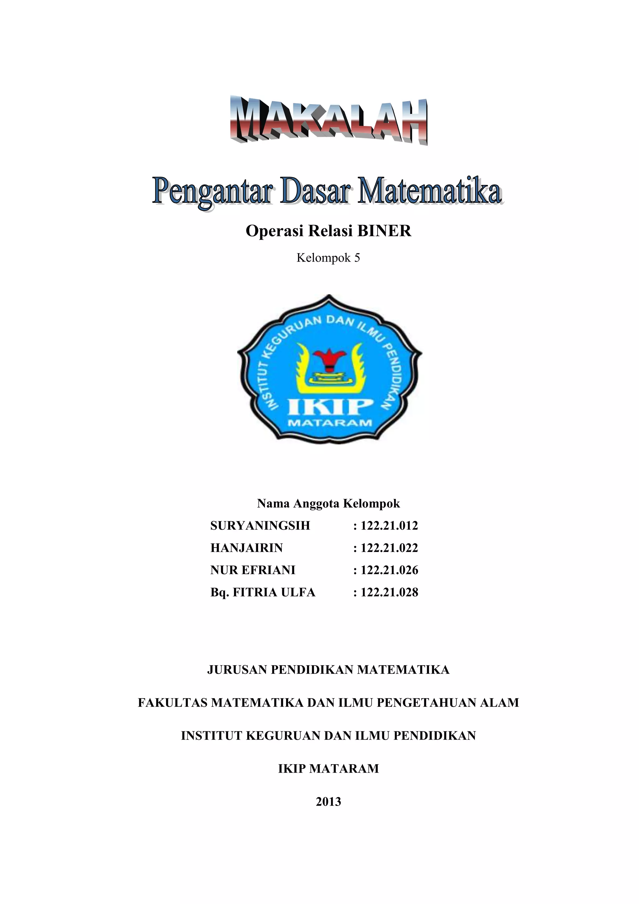 Tugas pengantar dasar matematika | PDF