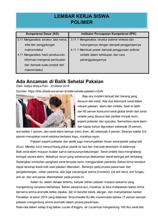 Polimer (Pengembangan Pembelajaran HOTS: RPP, LKS) | DOCX