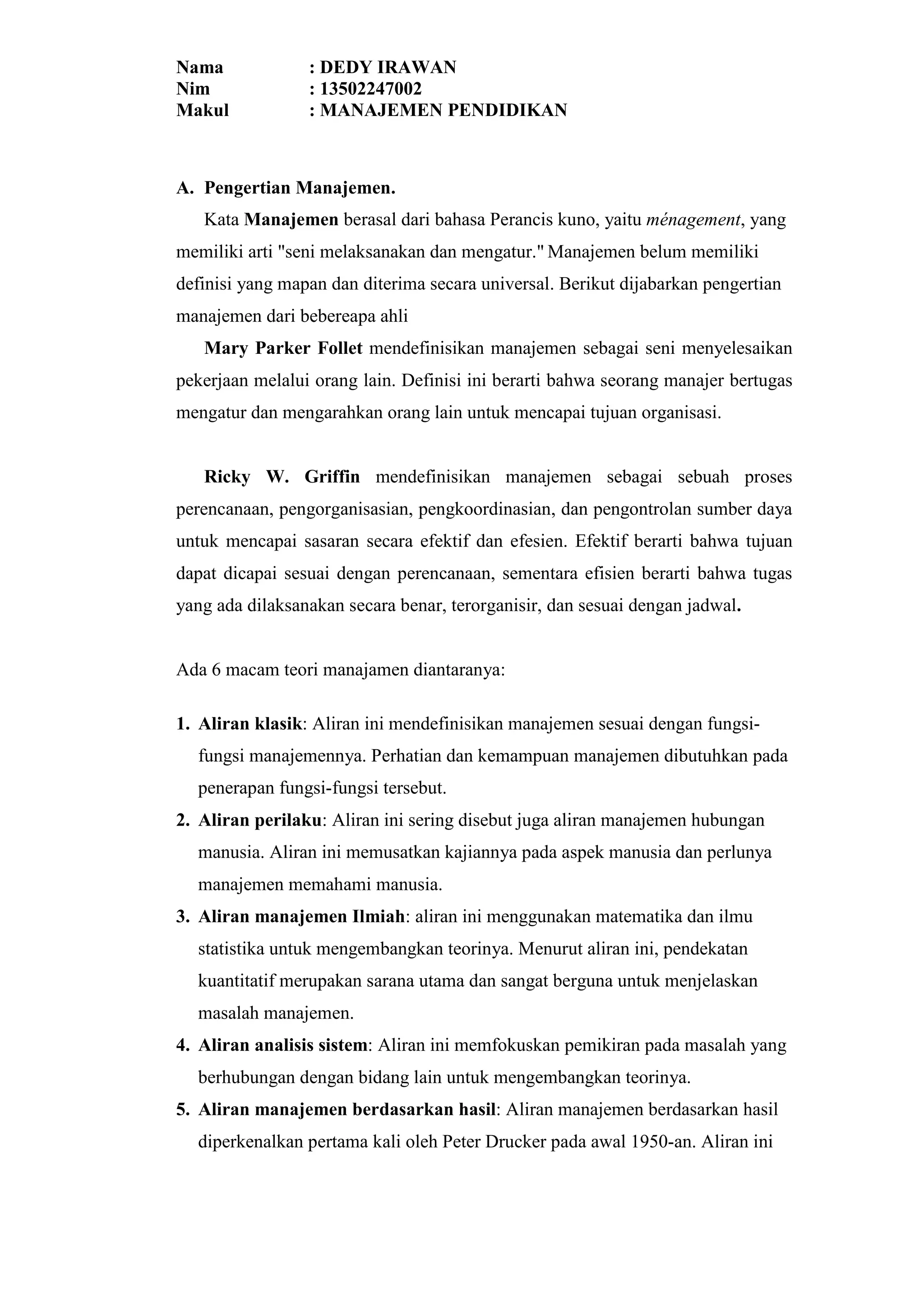 Pengertian manajemen | PDF