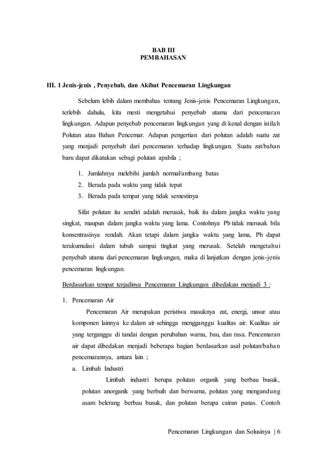 Makalah Pencemaran Lingkungan dan Solusinya | DOCX