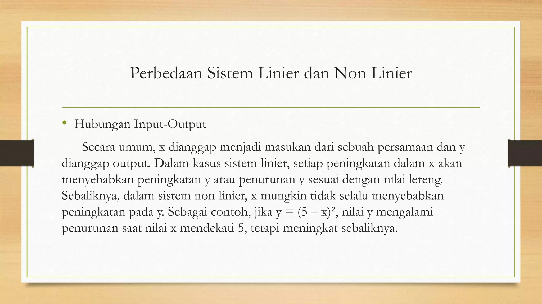 Perbedaan sistem linear dan non linear | PPTX