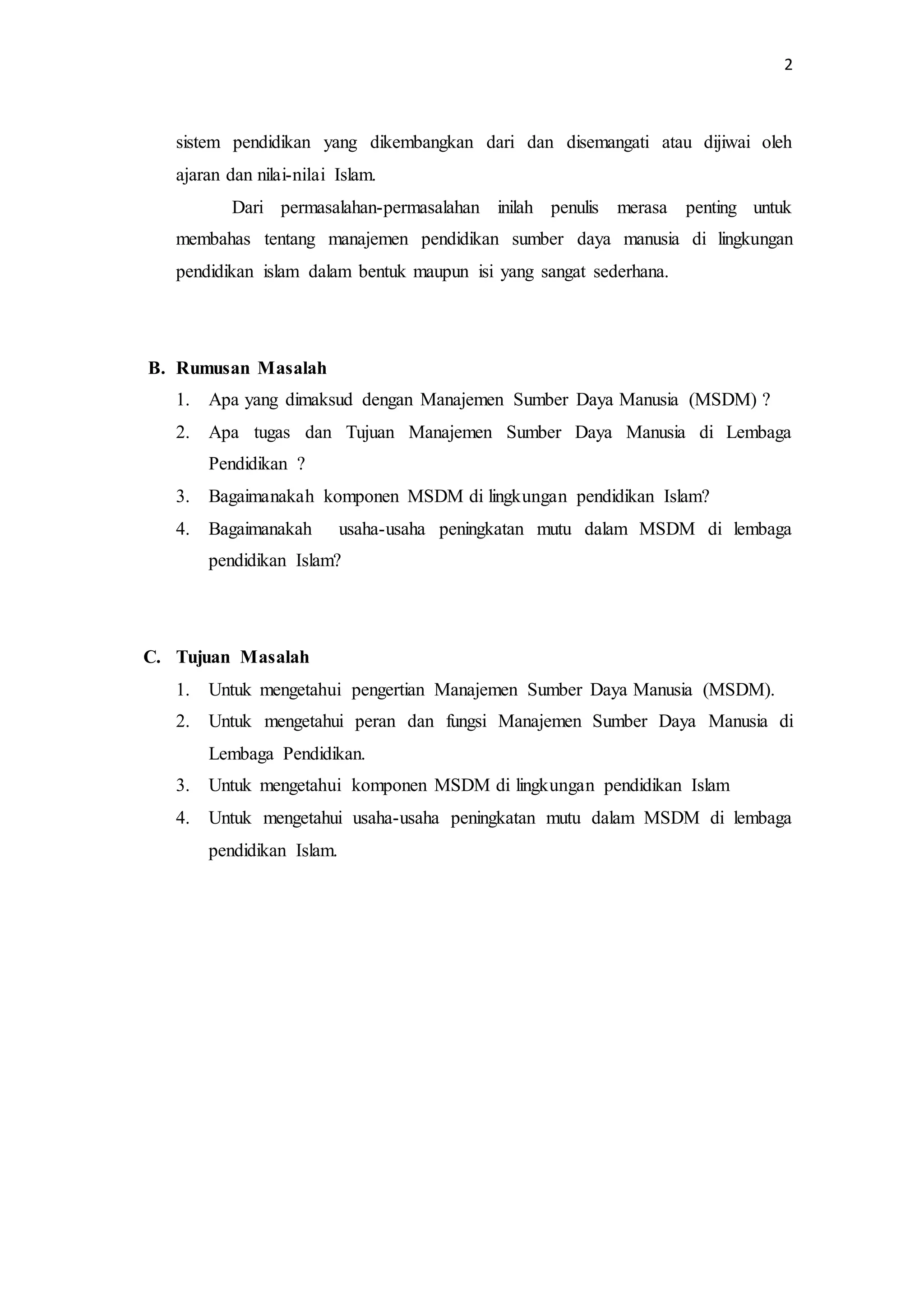 Sumber daya manusia pada lembaga pendidikan islam | PDF
