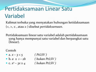 Tugas pertama persamaan linear satu variabel | PPTX