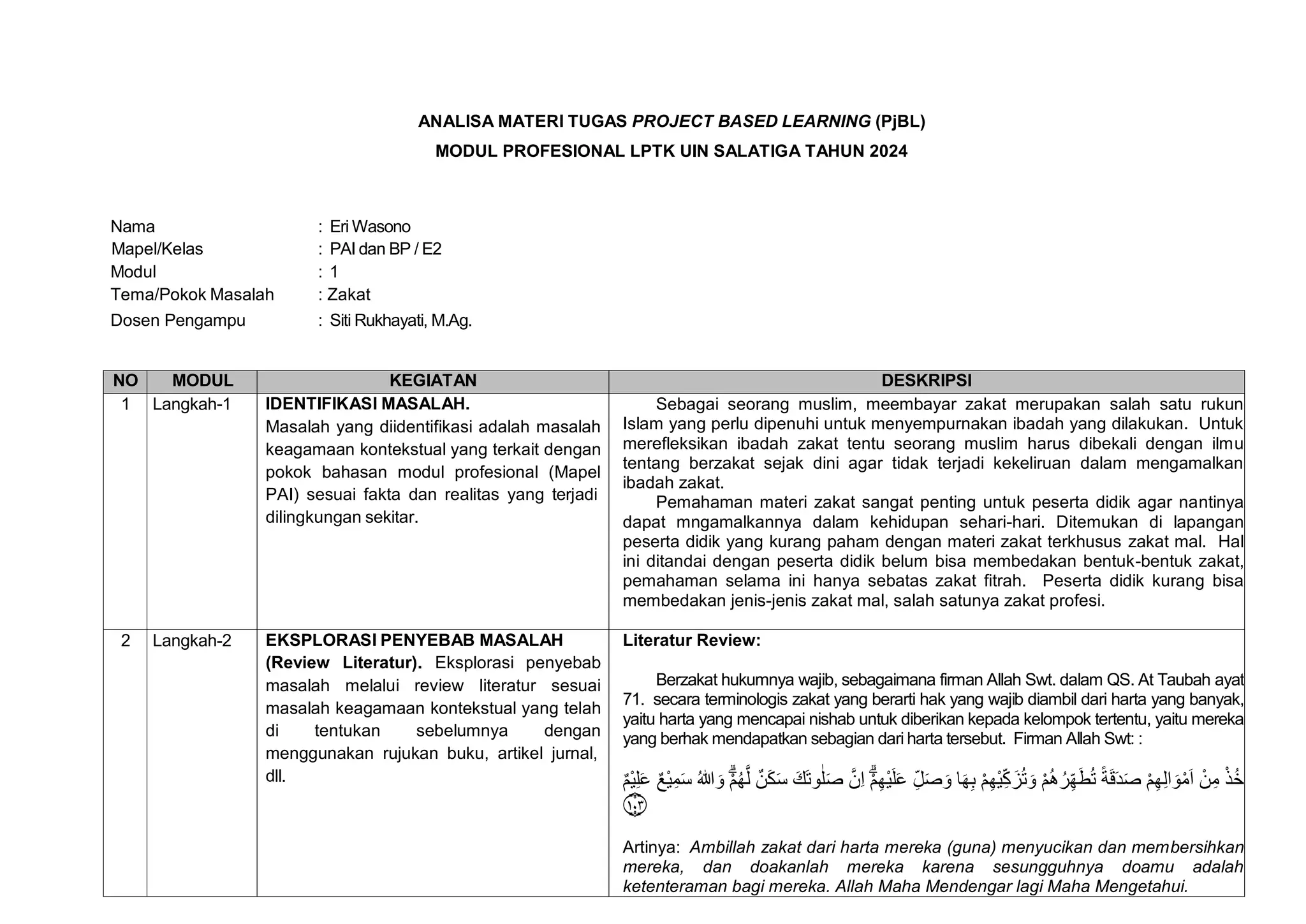 TUGAS PjBL ERI PPG PAI DALJAB TAHUN 2024 | PDF