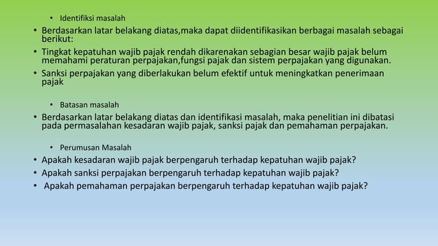 PPT PENGARUH KESADARAN WAJIB PAJAK, SANKSI PERPAJAKAN DAN PEMAHAMAN ... PPT PENGARUH KESADARAN WAJIB PAJAK, SANKSI PERPAJAKAN DAN PEMAHAMAN ...