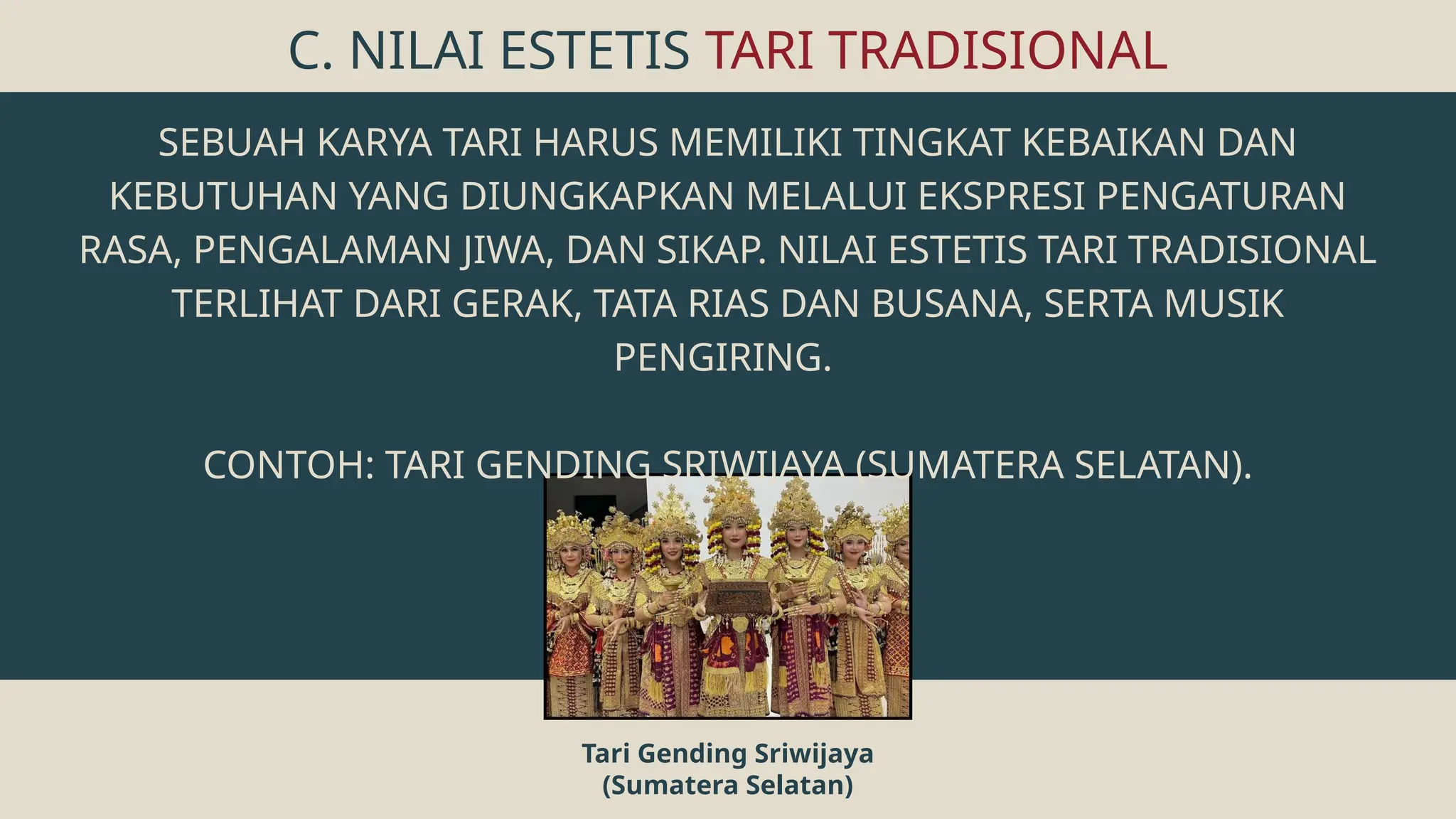 Bentuk dan jenis nilai estetis gerak tari tradisional | PPT