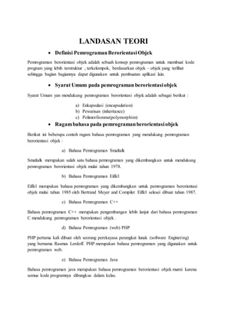 Tugas Praktikum Pemrograman Berorientasi Objek | DOCX