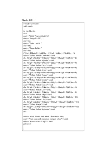 Tugas program zodiak | DOCX