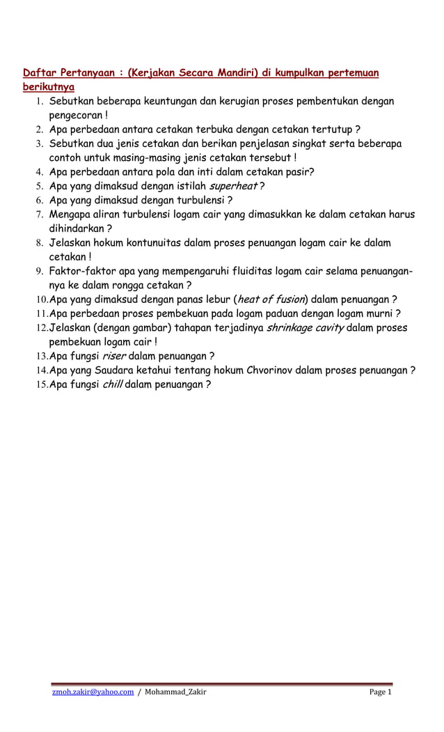 Tugas proses pengecoran Zakir_14Feb | PDF